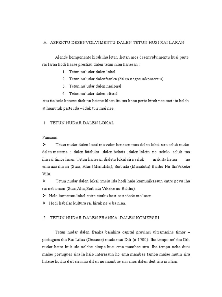 Aspektu Desenvolvimentu Dalen Tetun Husi Rai Laran | PDF