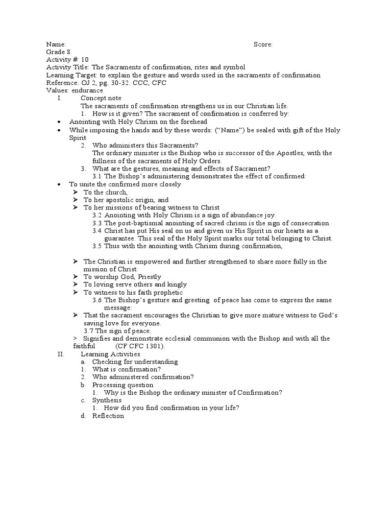 Activity # 10 | PDF | Confirmation | Eucharist