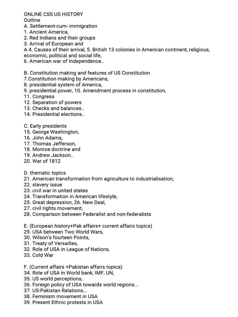 USA History Outline For Css | PDF