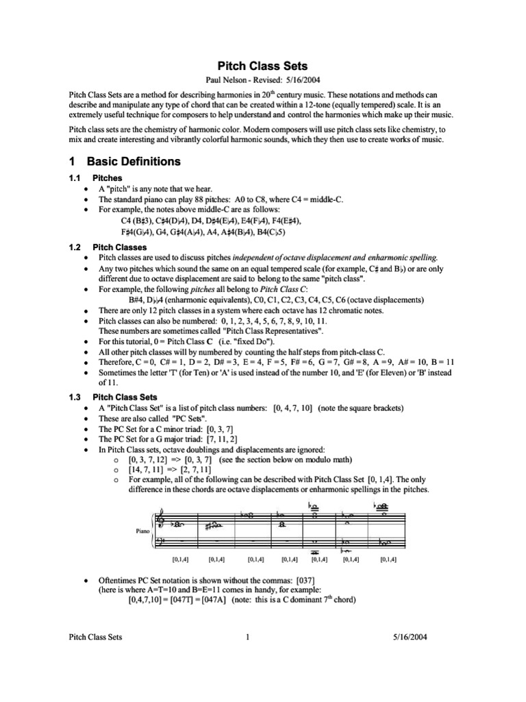 Pitch Class Sets - Paul Nelson PDF | PDF | Scale (Music) | Interval (Music)