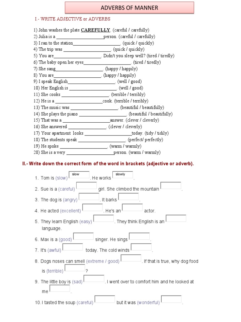Adverbs of Manner Exercises | Download Free PDF | Adverb | Syntax