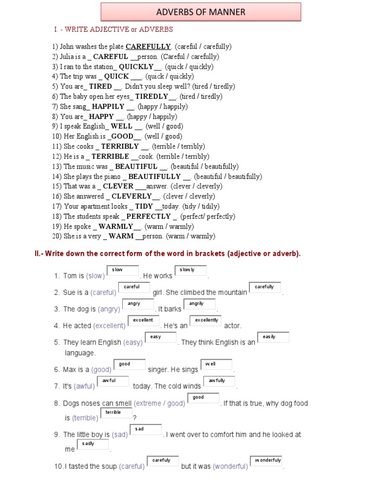 Adjective and Adverb Forms Exercise | PDF | Linguistic Morphology | Syntax