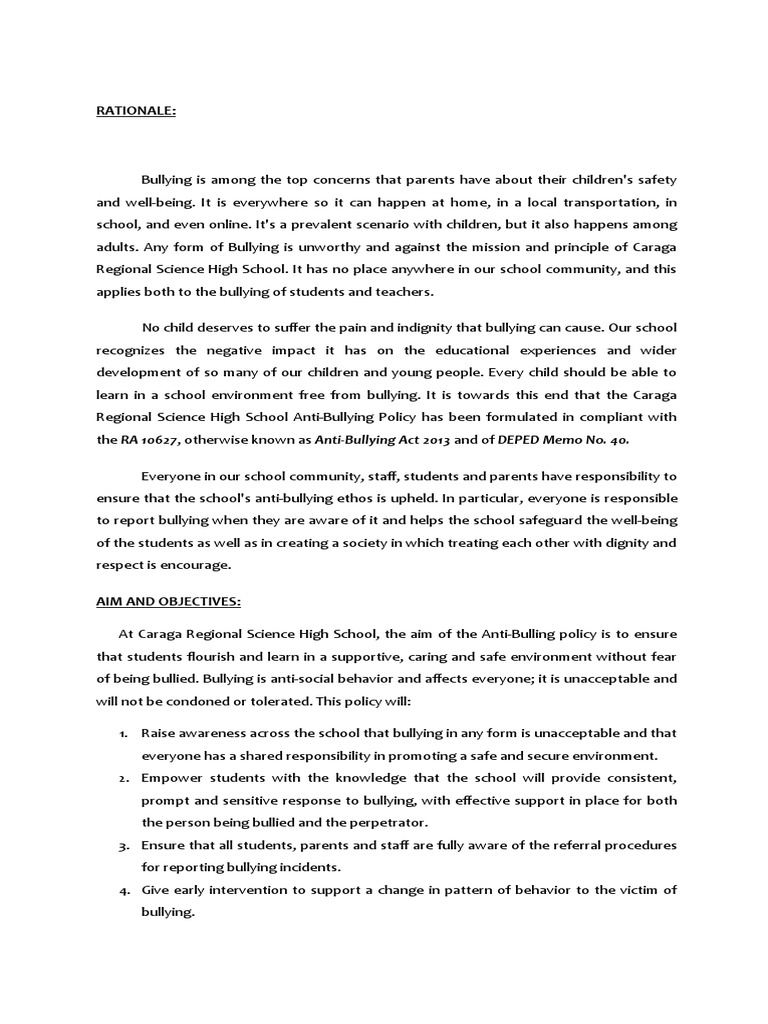 Caraga High School Anti-Bullying Policy | PDF | Bullying | Cyberbullying
