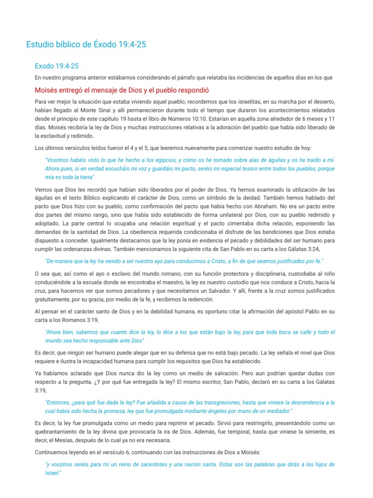 Estudio Bíblico de Éxodo 19 - 4-25 | PDF | Moisés | Libro del éxodo