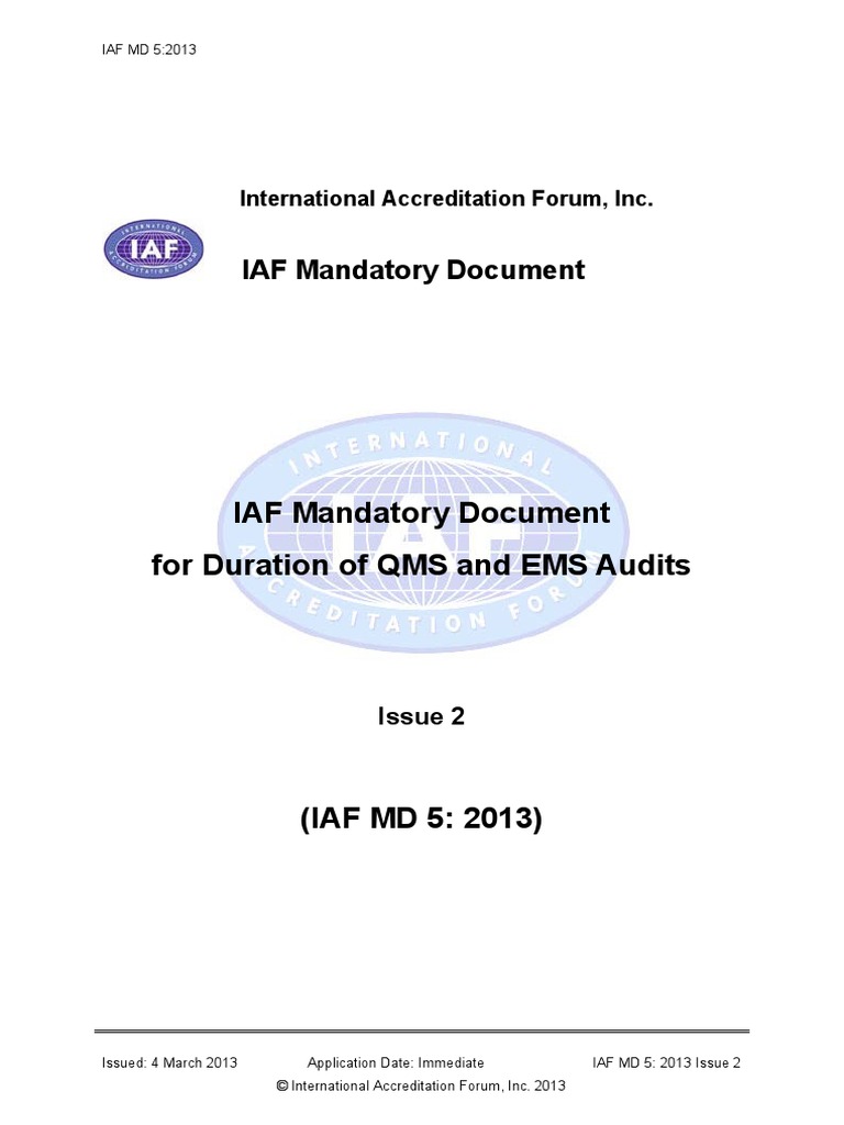 IAF MD 5 QMS EMS Audit Duration Issue 2 2013 | PDF | Audit | Industries