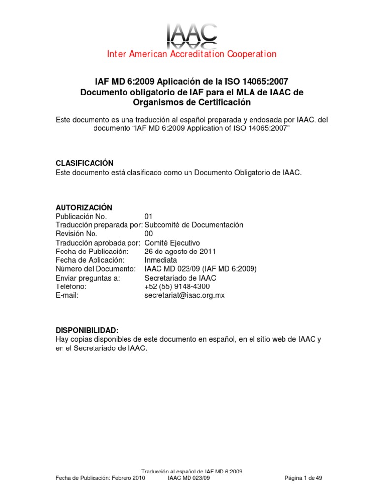IAF MD 6 Traduccion Aplicación ISO 14065 2007 2009 | PDF | Organización ...