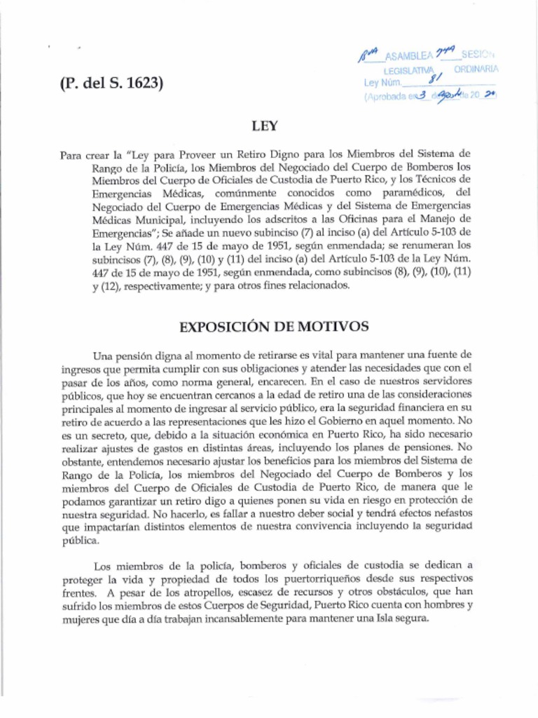 Ley 81-2020 Ley Retiro Digno Policías | PDF