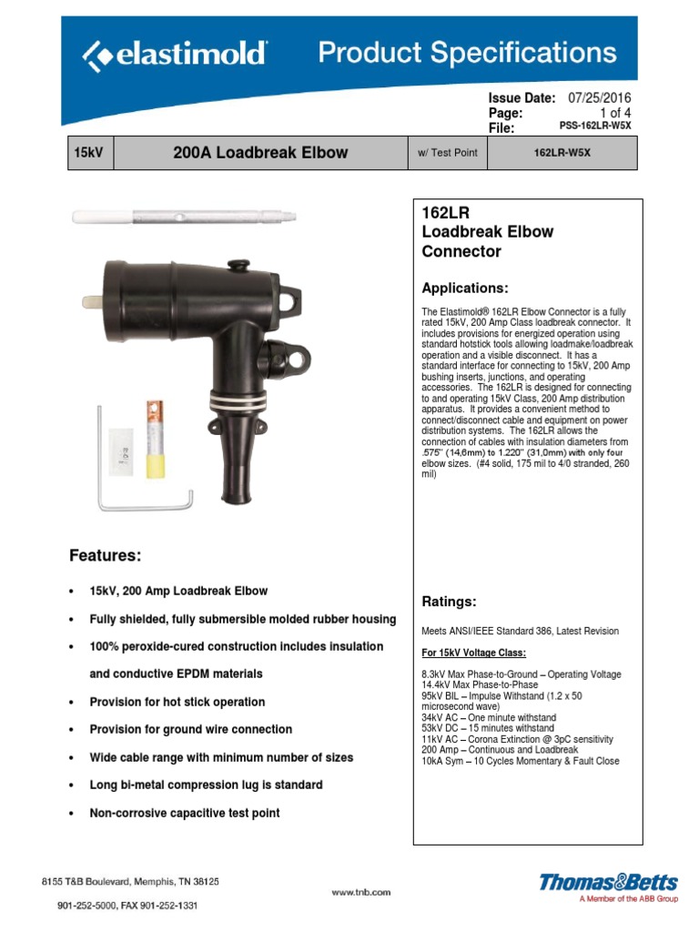 Ficha Tecnica Terminales Tipo Codo 200A 15KV Elastimold | PDF ...
