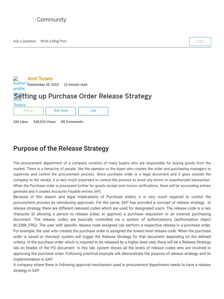 Setting Up Purchase Order Release Strategy - SAP Blogs | PDF | Accounts ...