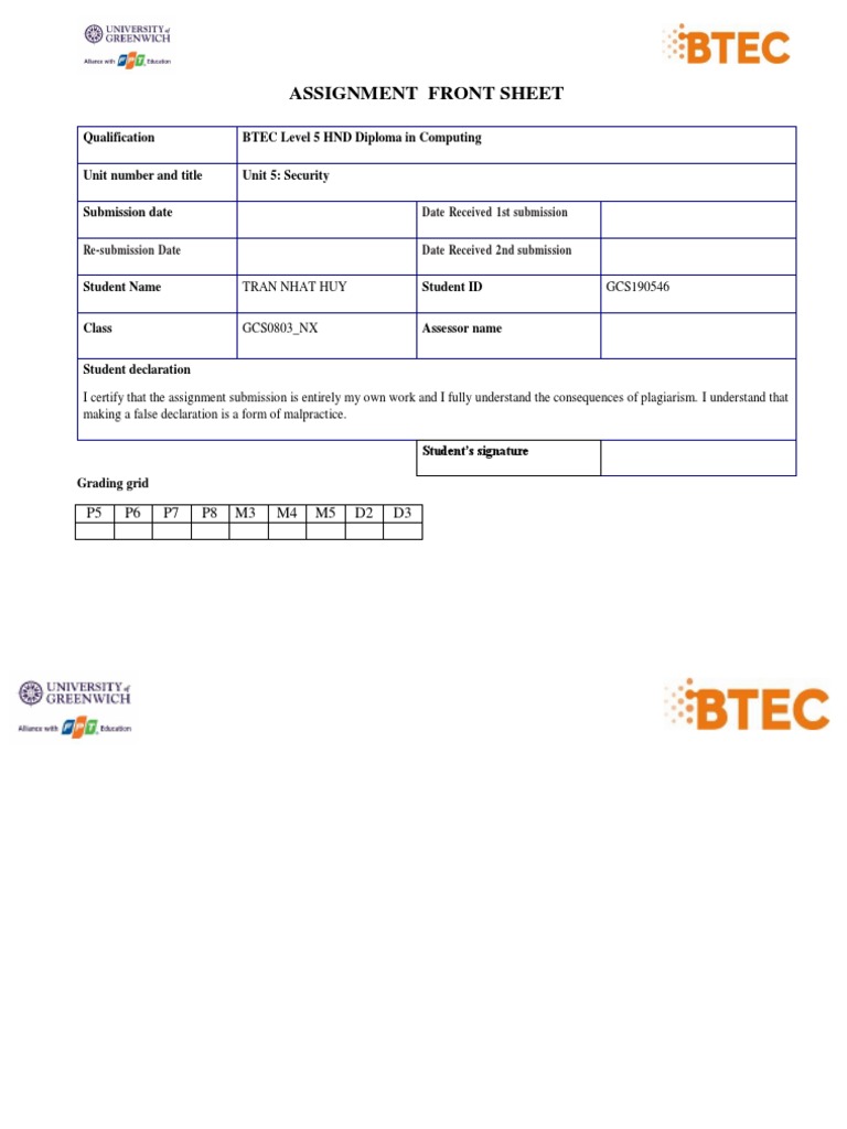 Unit 5 - Assignment 2 Frontsheet PDF | PDF