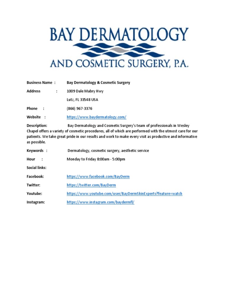 Bay Dermatology & Cosmetic Surgery | PDF