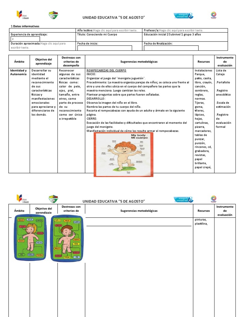 Actividades para Conocer el Cuerpo Infantil | PDF | Educación de la ...