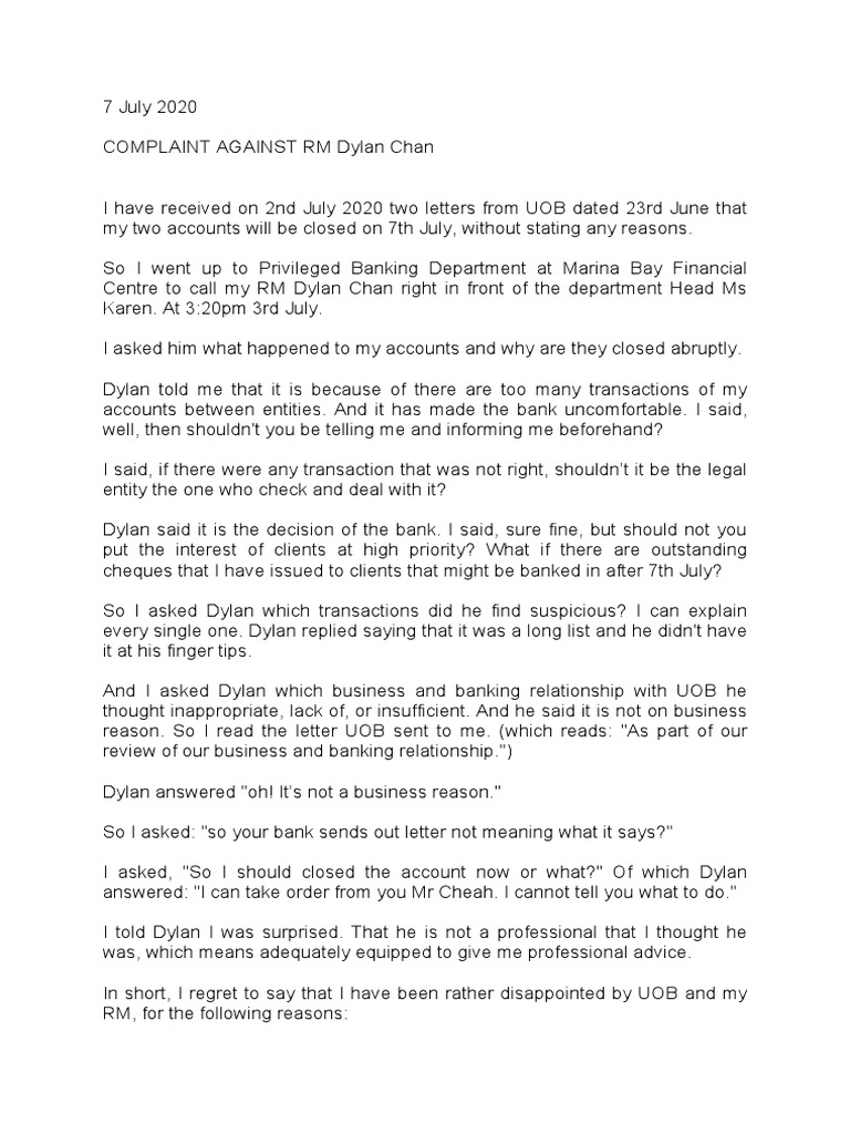 Letters To UOB Compiled Till 15th August 2020 PDF | PDF | Cheque | Banks