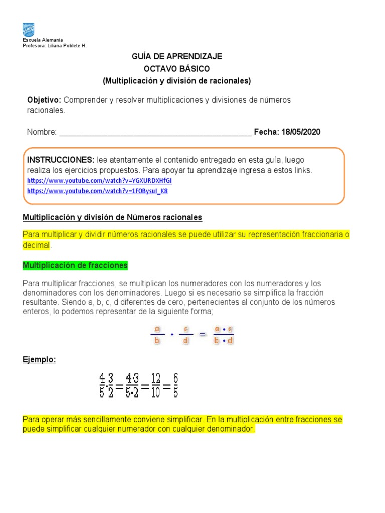 Hoja De Trabajo De Multiplicación De Fracciones Y Números Enteros