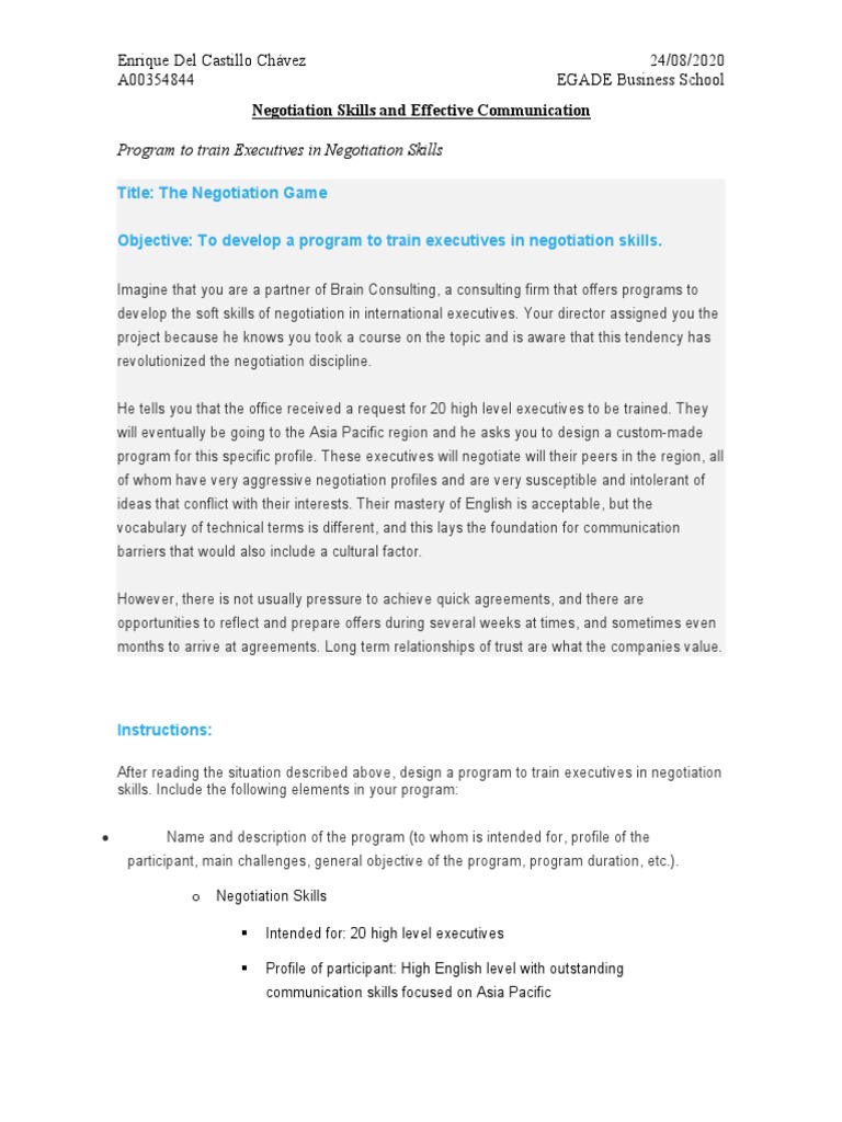 Peer Evaluation "Program To Train Executives in Negotiation Skills" | PDF | Negotiation ...