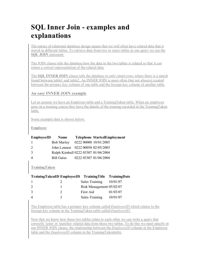 SQL Inner Join | PDF | Table (Database) | Software Engineering