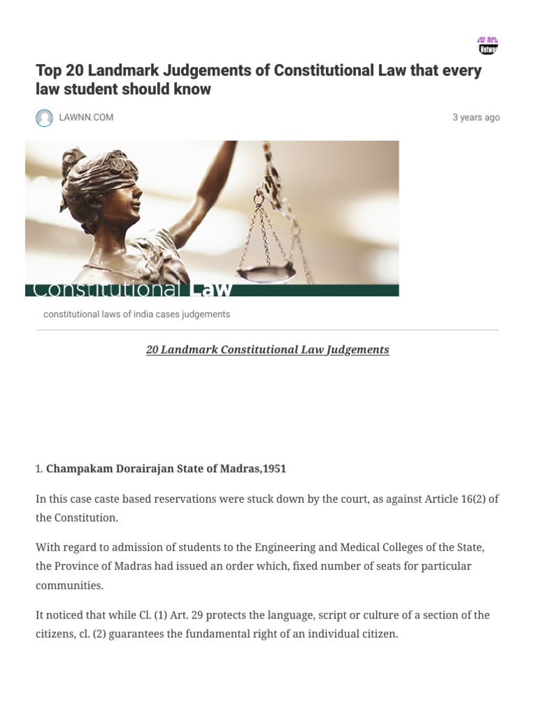 Top 20 Landmark Constitutional Judgements | PDF | Supreme Court Of ...