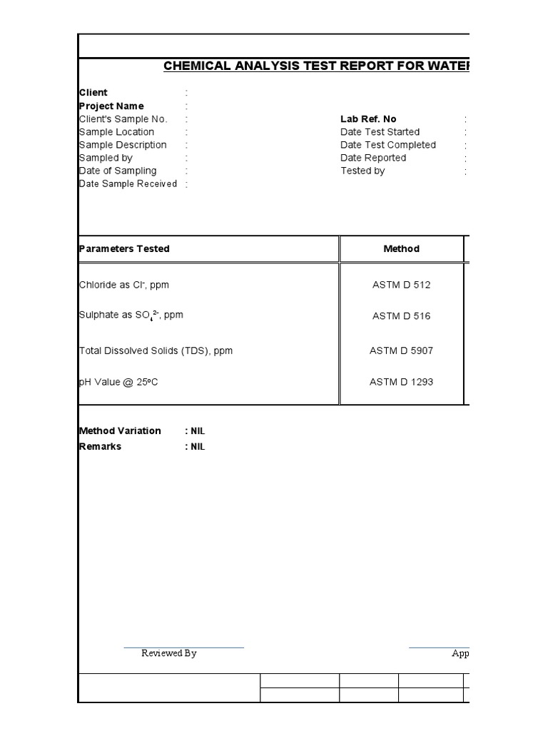 Chemical Analysis Water (ASTM) Test Report | PDF