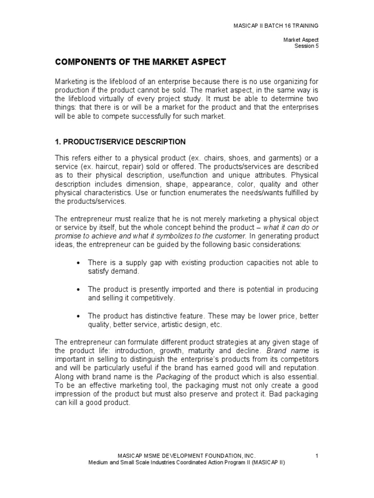Session 5 - Components of The Market Aspect | PDF | Pricing | Marketing