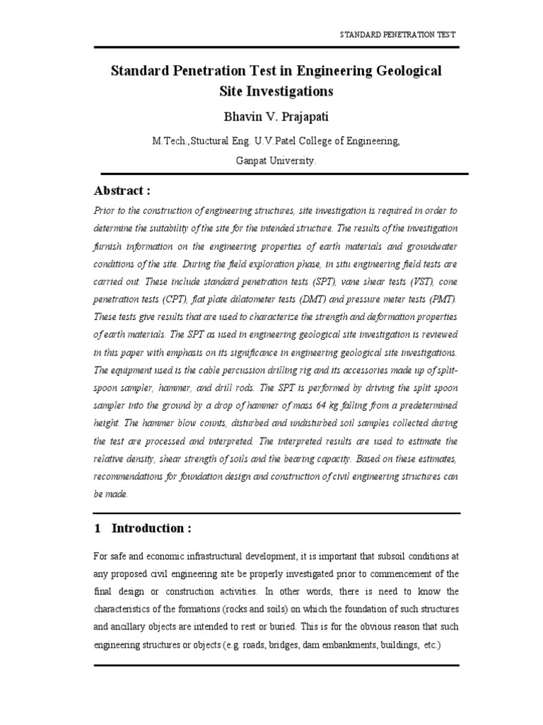 Standard Penetration Test in Engineering Geological Site Investigations ...