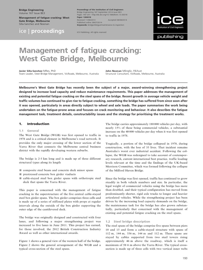 Management of Fatigue Cracking West Gate Bridge, Melbourne PDF | PDF ...