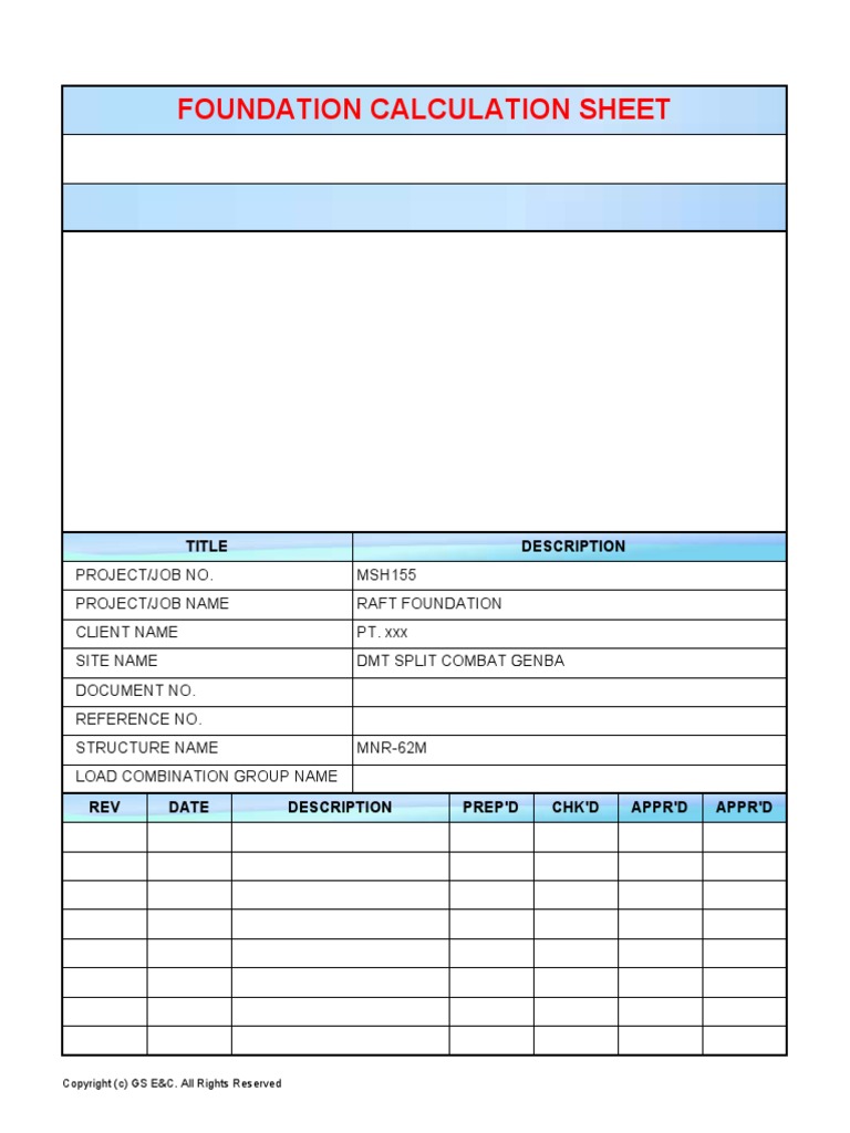Foundation Calculation Sheet: Title Description | PDF | Area ...