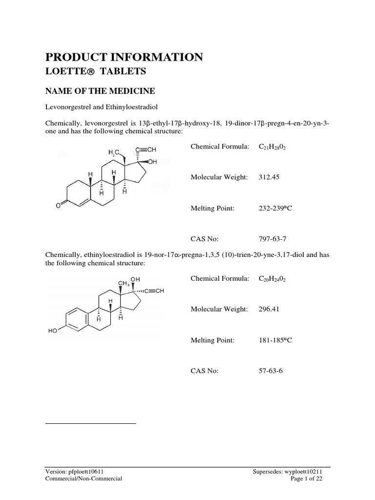 Product Information: Loette | PDF | Thrombosis | Combined Oral ...