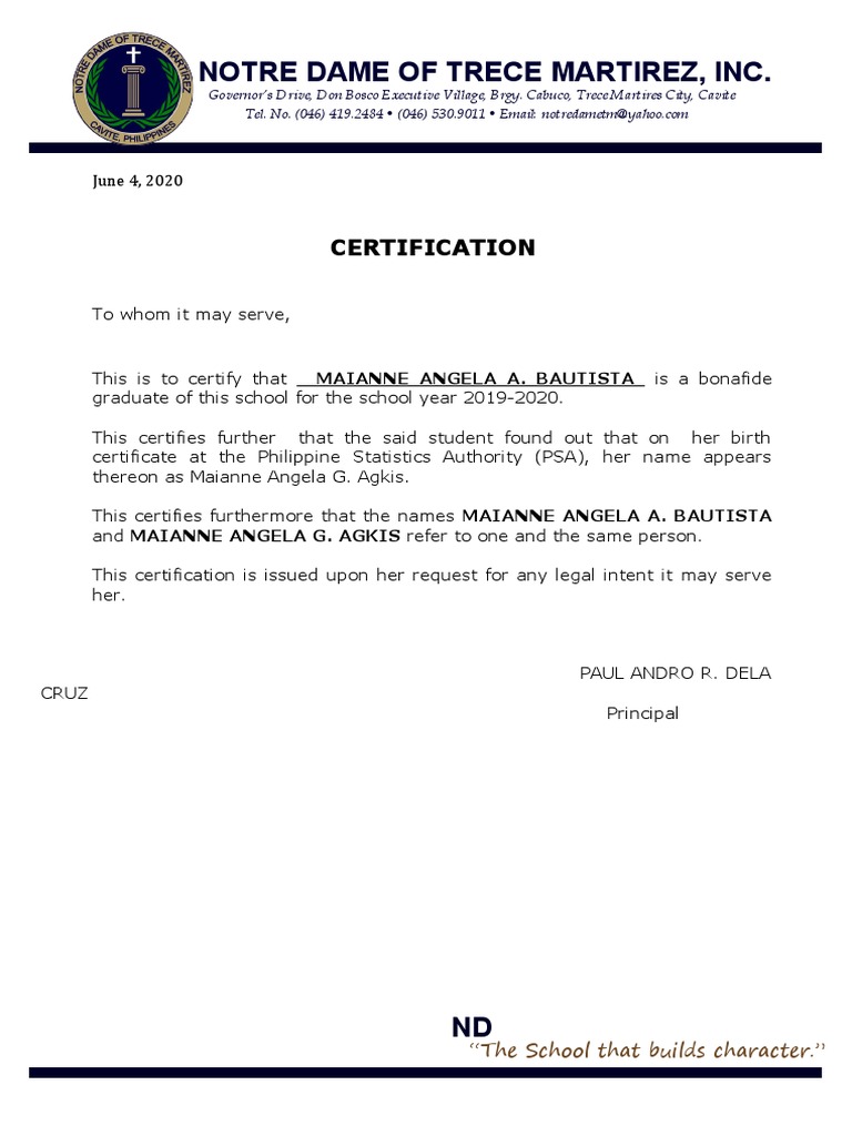 Cert of Same Person | PDF