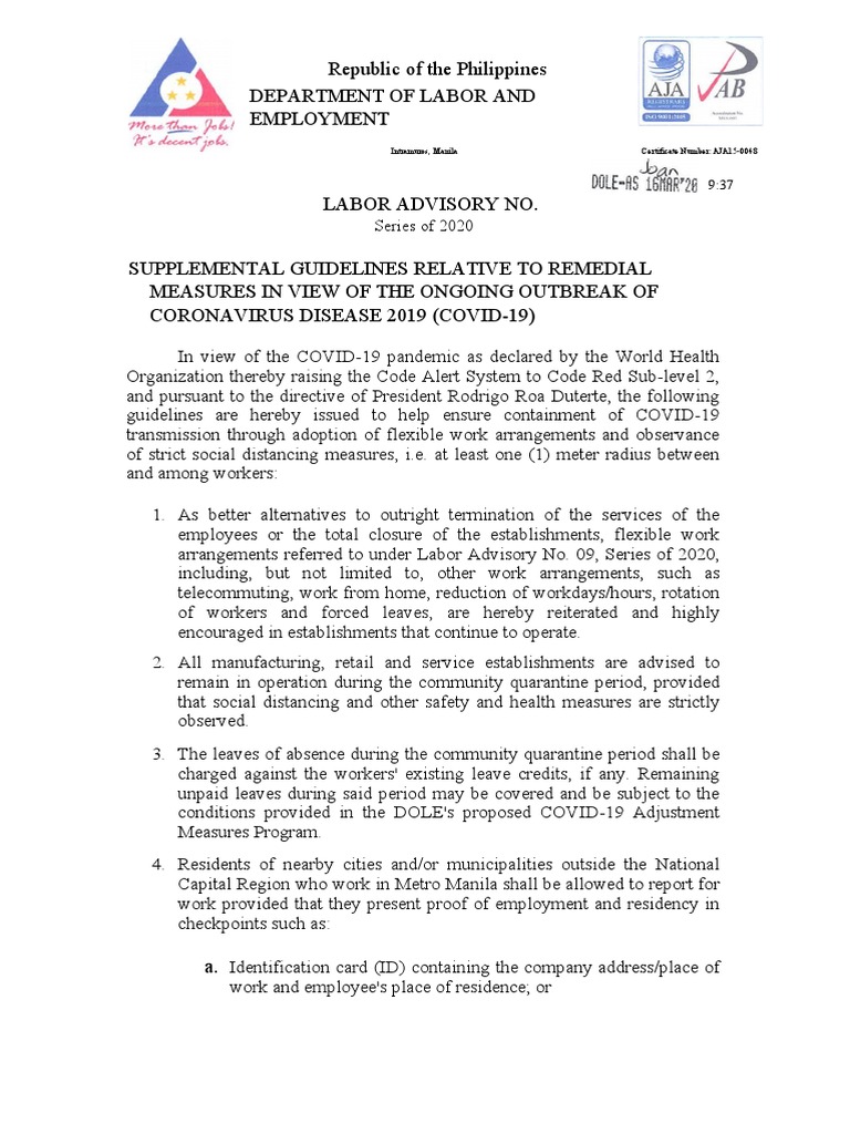 Republic of The Philippines Department of Labor and Employment | PDF ...
