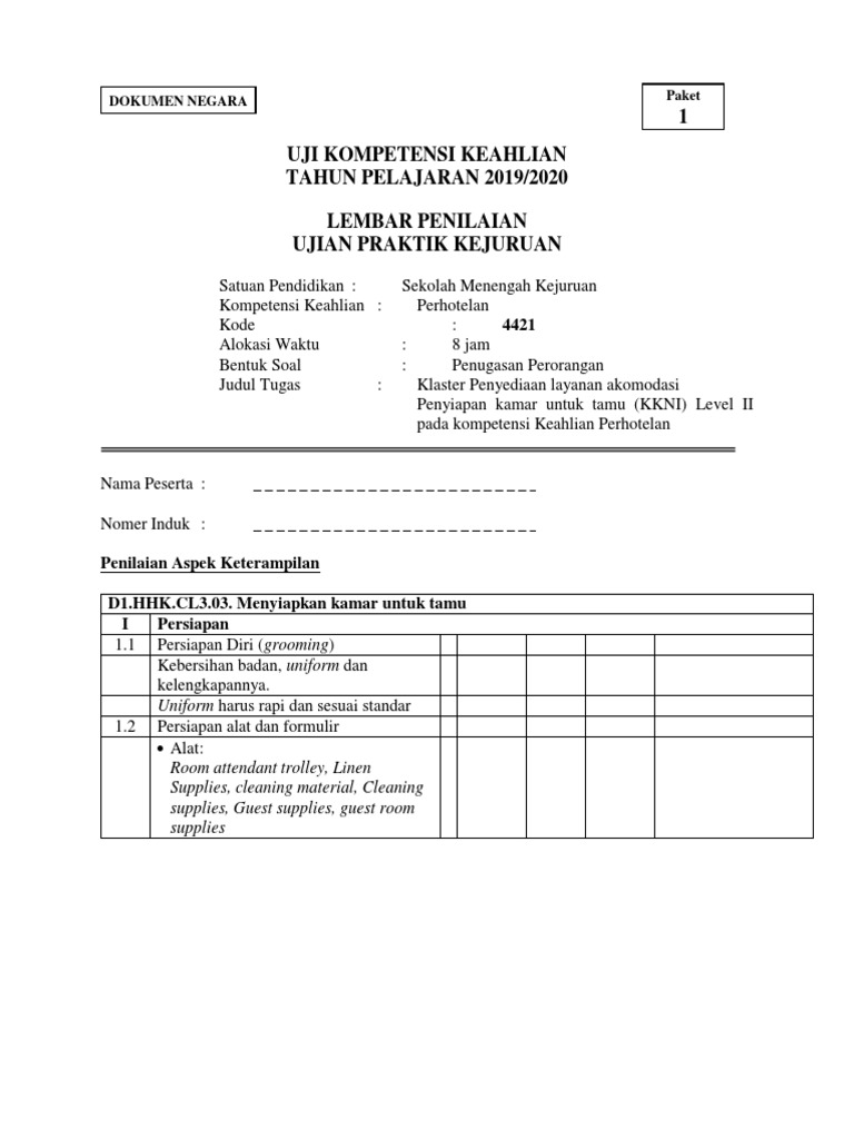 Uji Kompetensi Keahlian Perhotelan | PDF