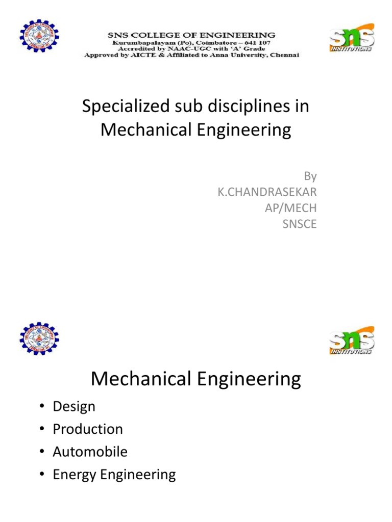 Specialized Sub Disciplines in Mechanical Engineering: by K ...