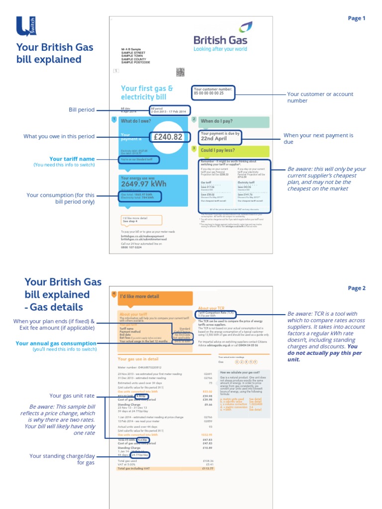British Gas Bill Breakdown 2014 | PDF | Kilowatt Hour | Cheque