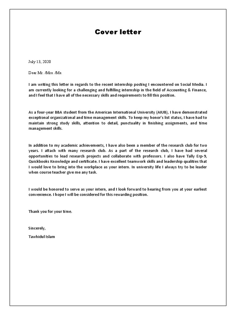 Cover Letter: July 13, 2020 Dear Mr. /mrs. /ms | PDF