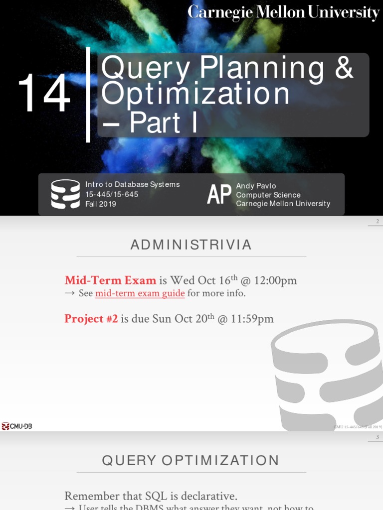 Query Planning & Optimization: Intro To Database Systems Andy Pavlo | PDF | Relational Model ...