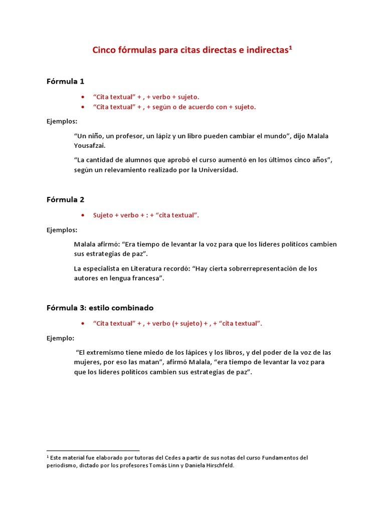 Citas Directas e Indirectas PDF | PDF | Comillas | Verbo