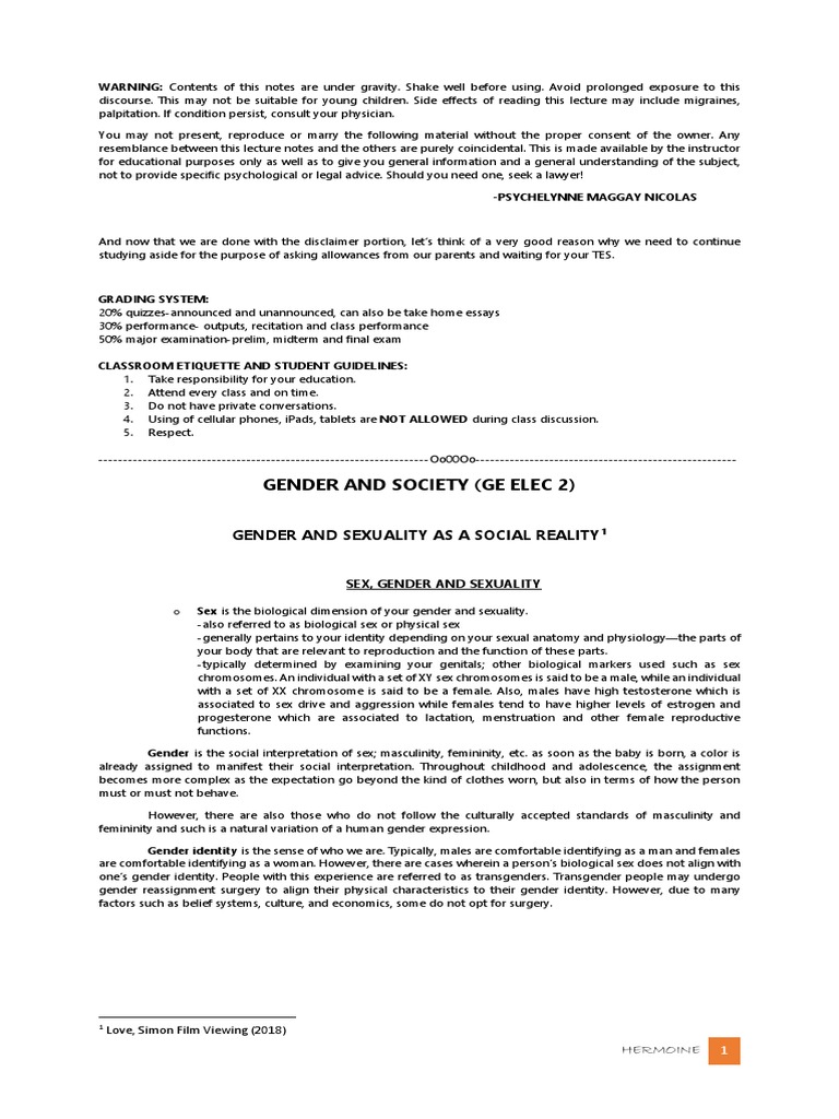 Gender and Society Lecture Notes PDF | PDF | Olfaction | Gender