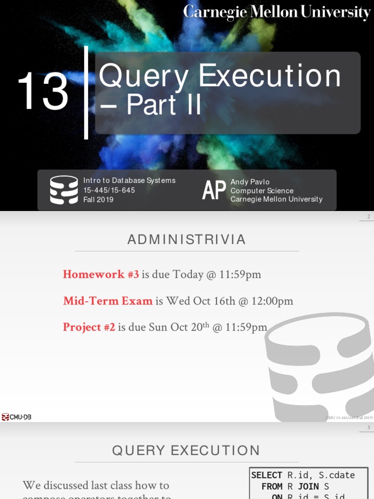 Query Execution Intro To Database Systems Andy Pavlo Download Free Pdf Process Computing