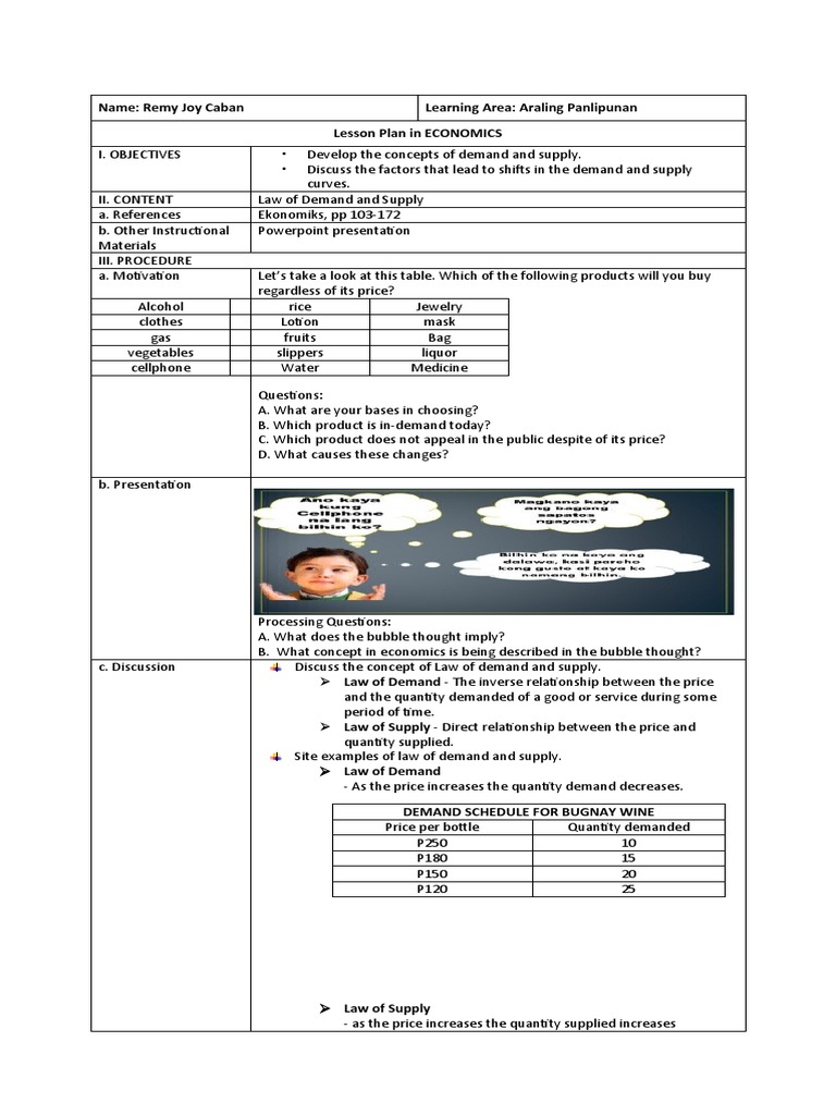 Name: Remy Joy Caban Learning Area: Araling Panlipunan Lesson Plan in ...