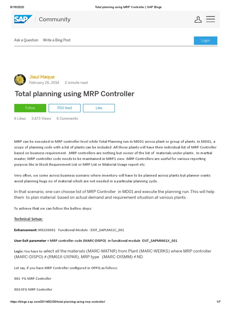 Total Planning Using MRP Controller - SAP Blogs | PDF | Computing ...