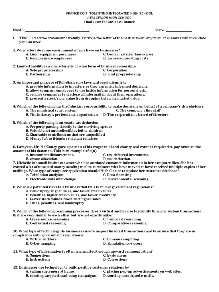 Business Finance Final Exam Guide | PDF | Stocks | Banks