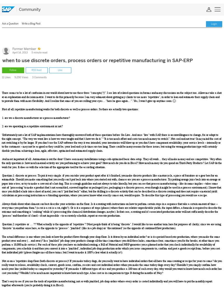 When To Use Discrete Orders, Process Orders or Repetitive Manufacturing ...