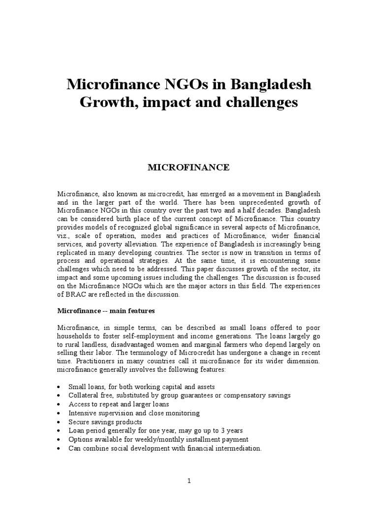 Microfinance NGOs in Bangladesh: Growth & Impact | PDF | Microfinance ...