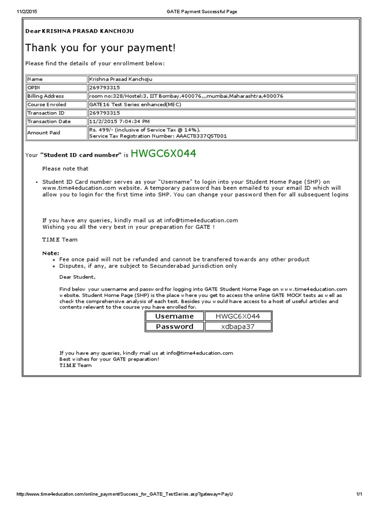 Thank You For Your Payment!: HWGC6X044 | PDF | Payments | Business