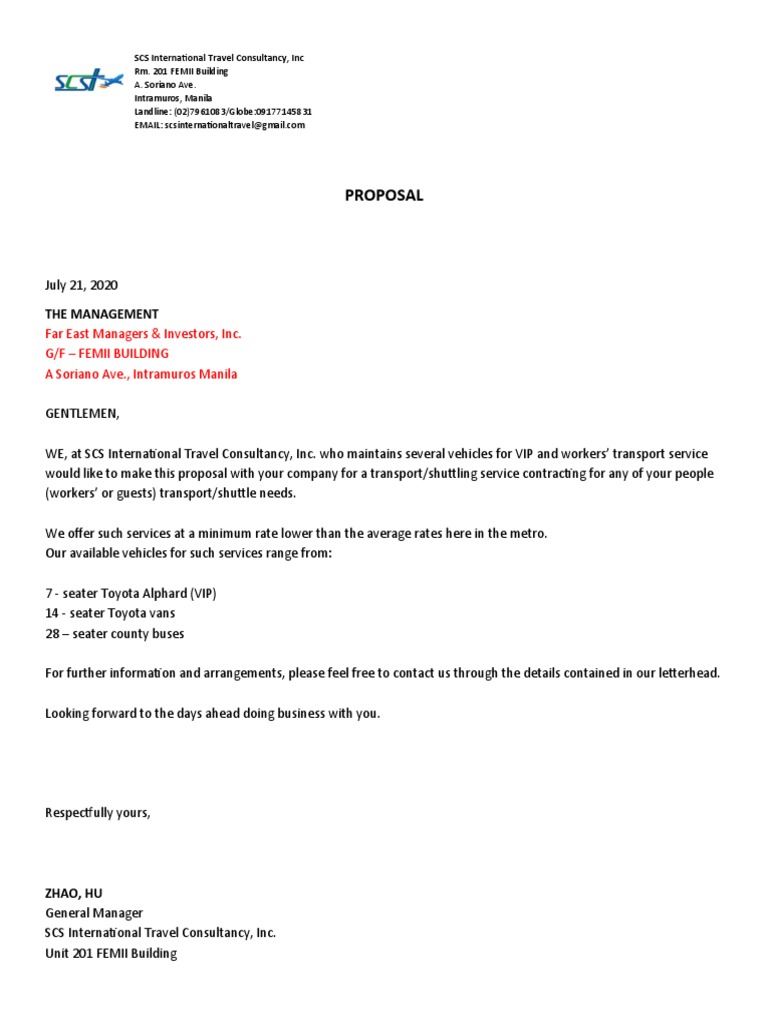 Transport Service Proposal | PDF