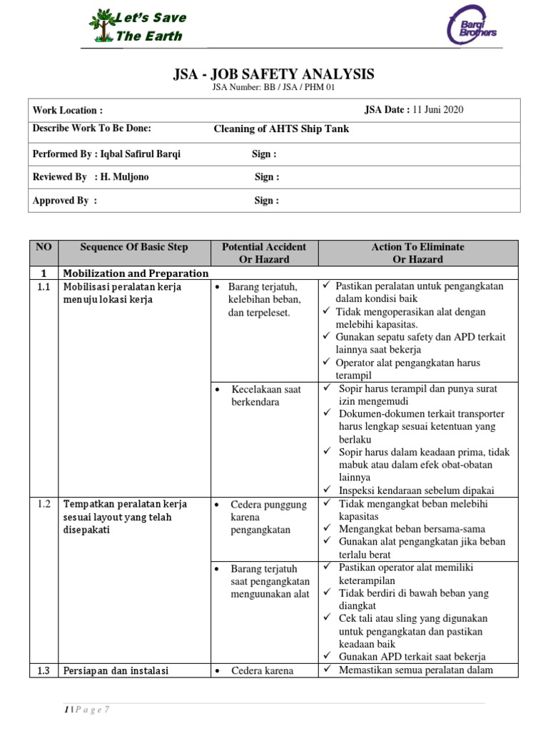 JSA - AHTS Tank Cleaning | PDF