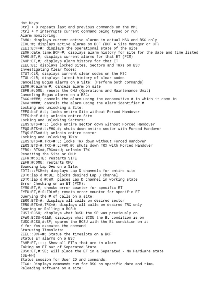 Nokia BSC MML Command | PDF | Computers