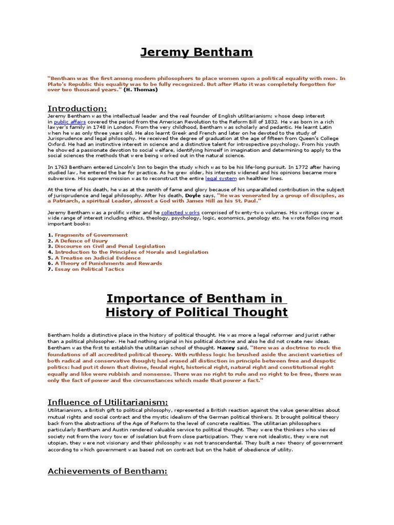 Jeremy Bentham Life History | PDF | Rights | Political Philosophy