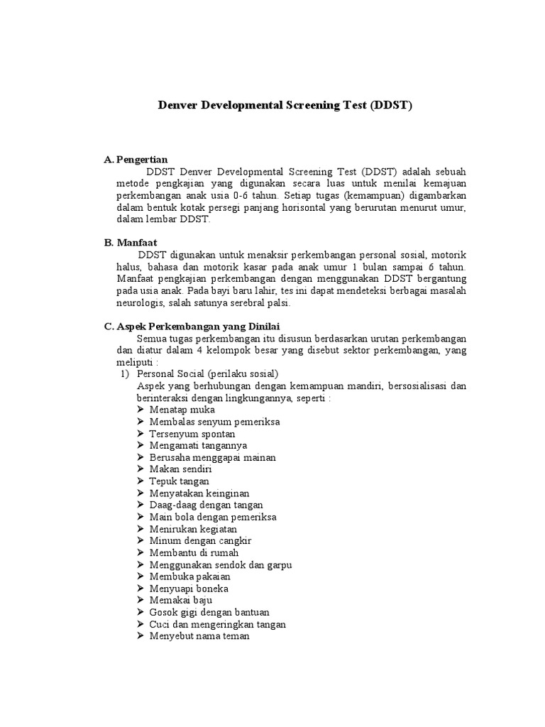 Denver Developmental Screening Test | PDF