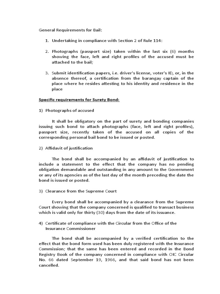 Requirements For Bail | PDF | Bail | Surety