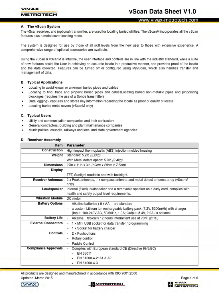 Vscan Data Sheet V1.0: A. The Vscan System | PDF | Rechargeable Battery ...